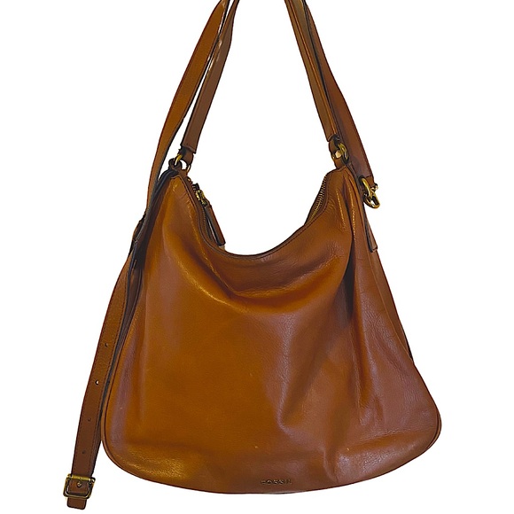 Fossil | Bags | Fossil Large Brown Leather Hobo Bag With Long Convert ...